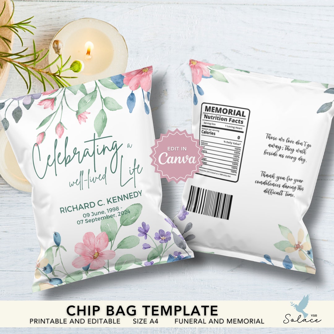 Funeral Chip Bag Template, Funeral Snack Bag, Memorial Party Favor ...