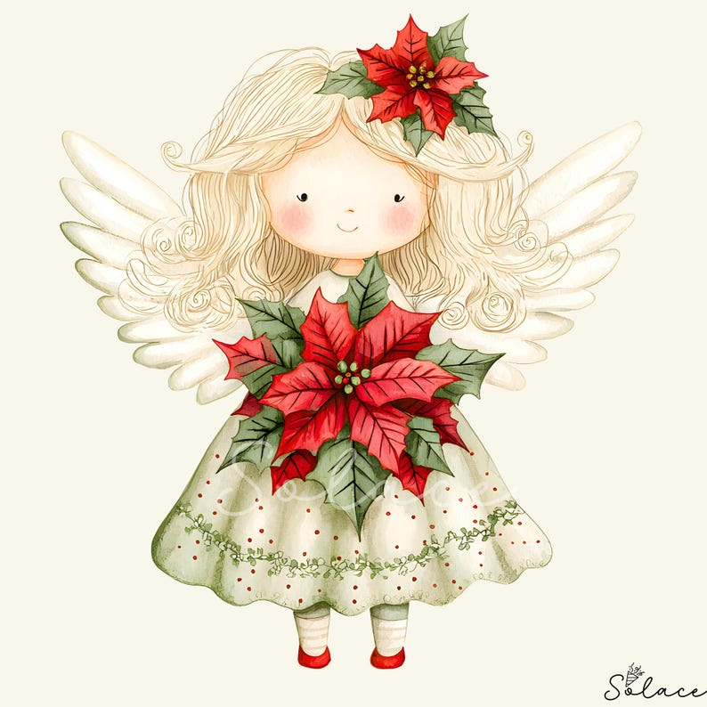 Cute Angel Christmas Bundle Clipart, 10 Whimsical Christmas Png ...