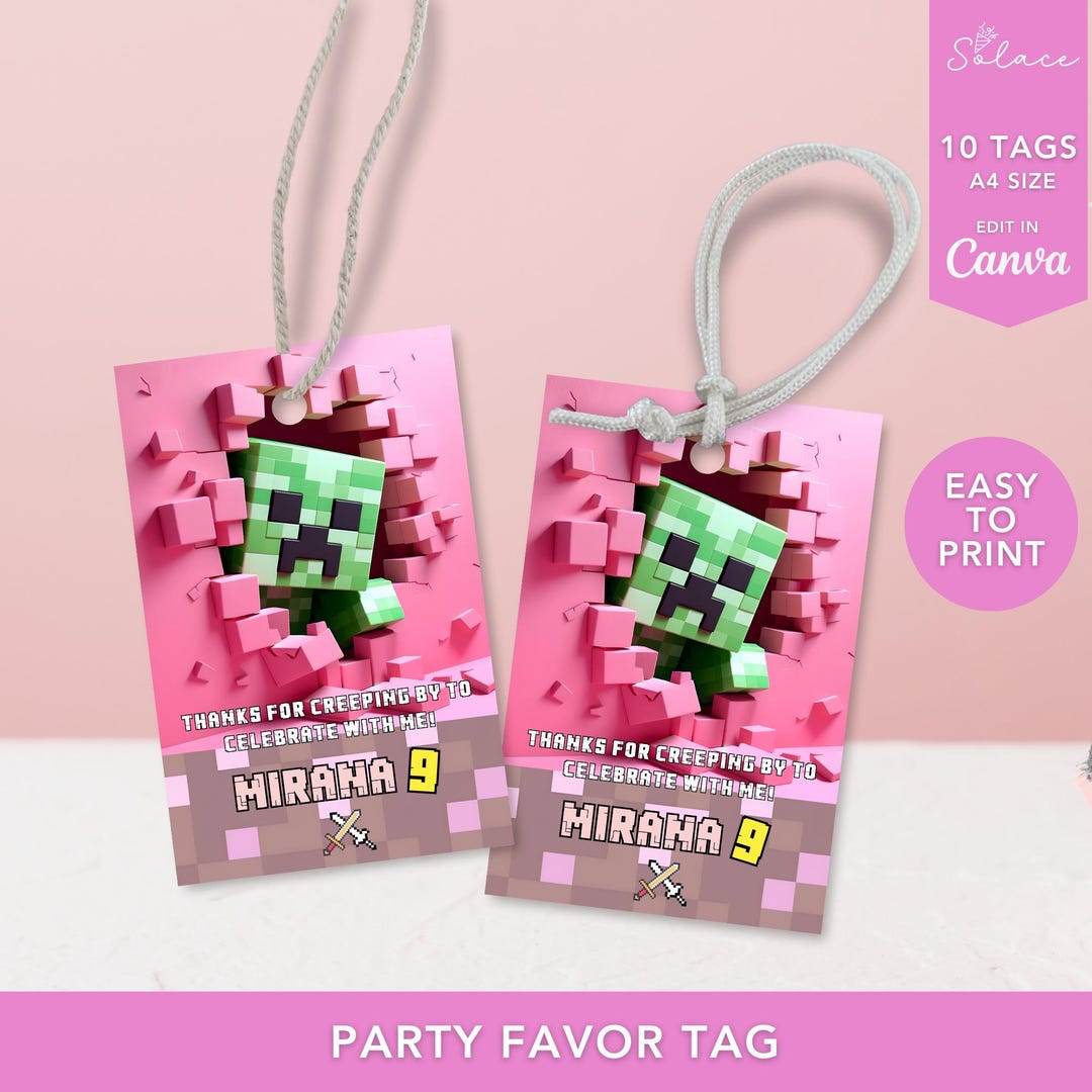 Minecrafter Party Favors, Birthday Gift Tags, Birthday Favor Tags ...