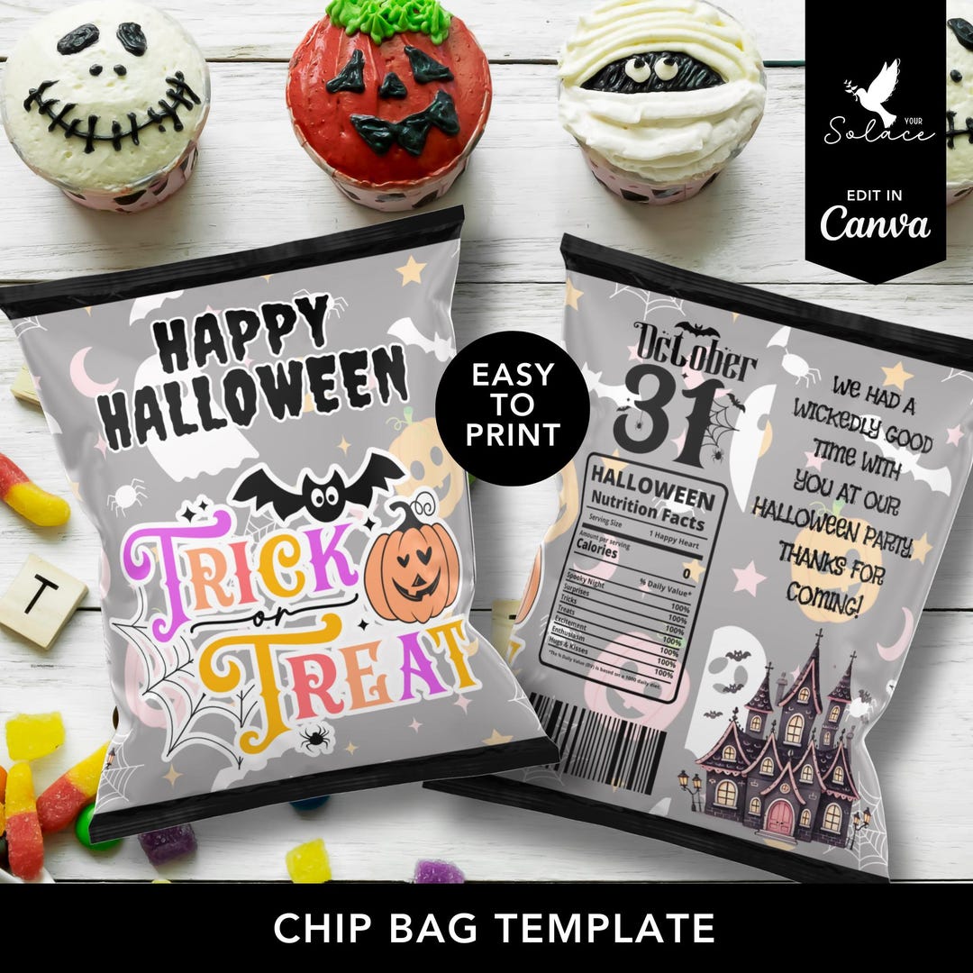 Halloween Chip Bags Template, Spooky Trick or Treat Bags, Halloween ...