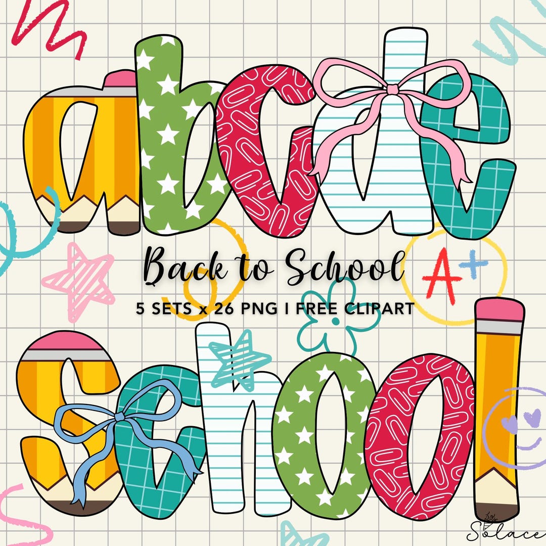 Alfabeto de regreso a clases, letras preppy PNG, alfabeto doodle ...