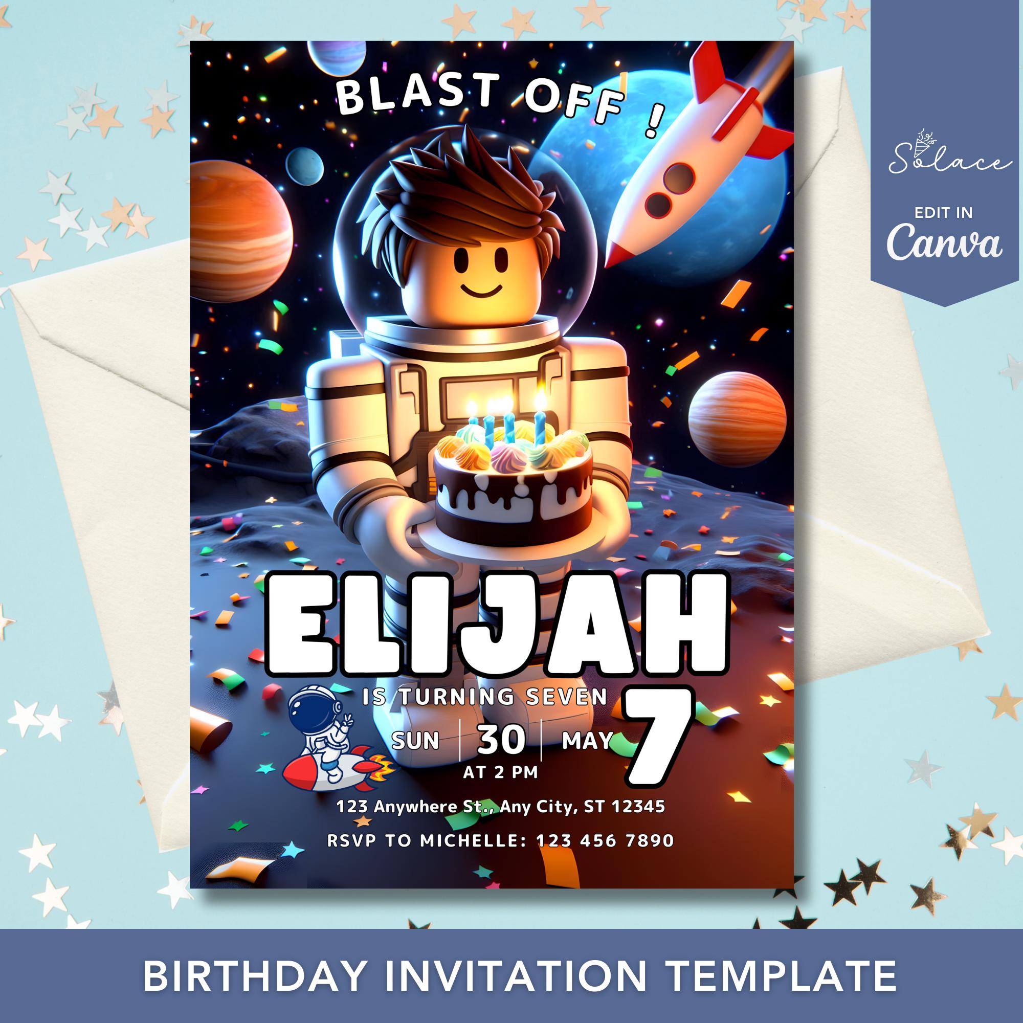 Roblox Invitation, Roblox Invite, Roblox Birthday, Outer Space Birthday ...