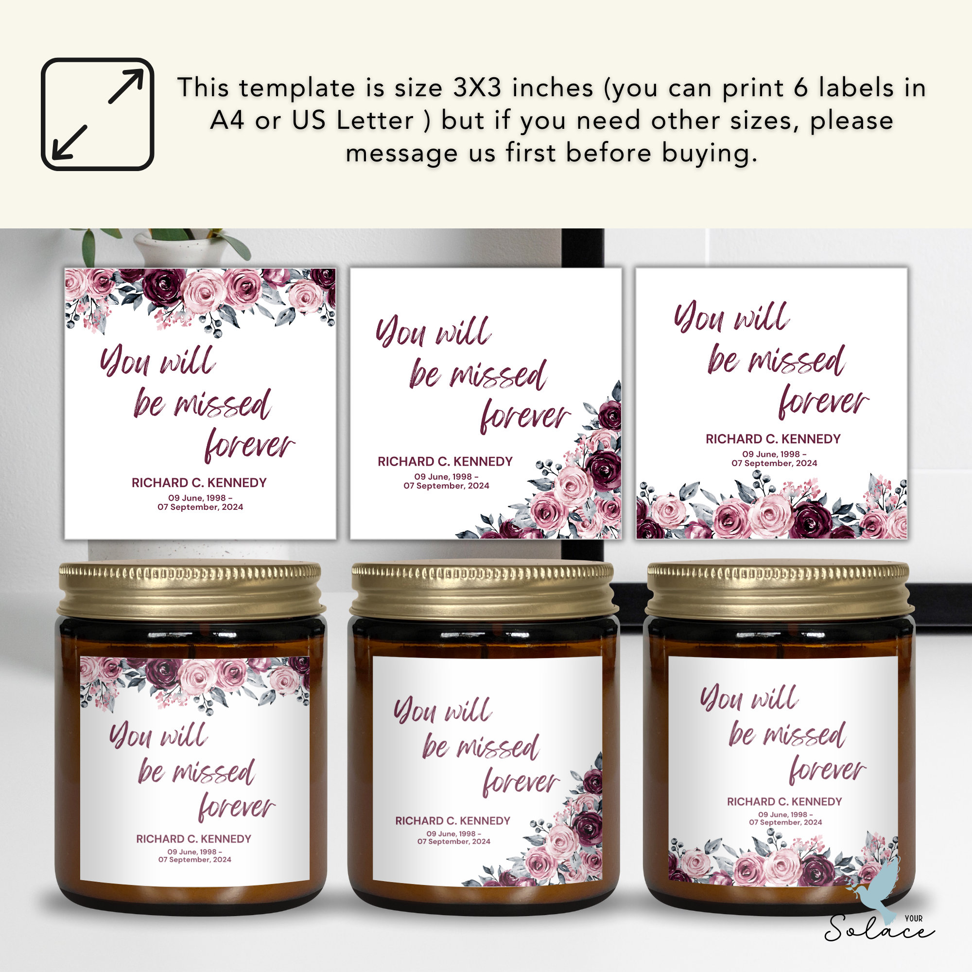 Custom Memorial Candle Label Template, DIY Candle Label Design ...
