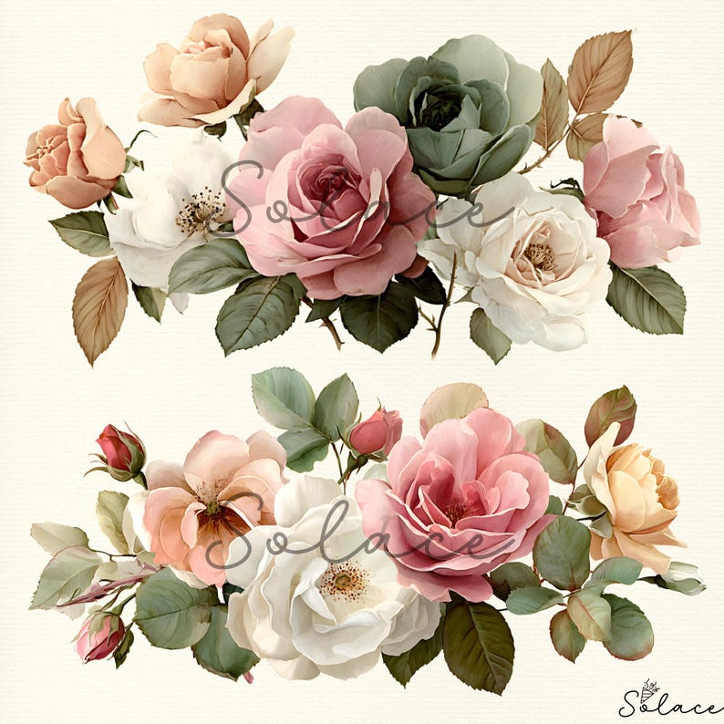 Dusty Rose Png Clipart, Rustic Roses, Vintage Watercolor Flowers ...