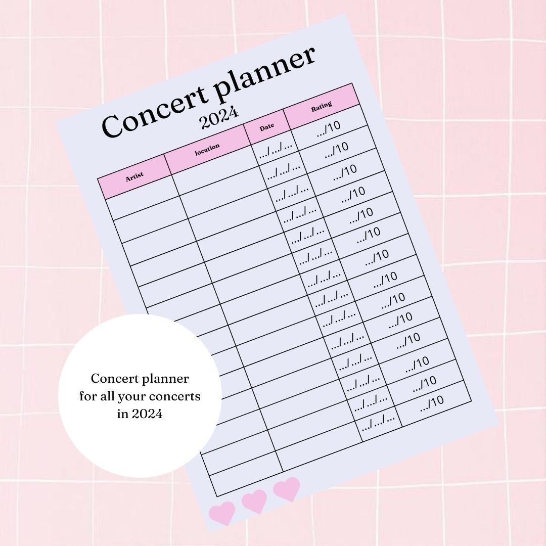 Concert Planner Printable 2024 Template Harry Styles Louis Tomlinson ...