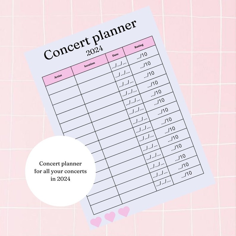 Concert Planner Printable 2024 Template Harry Styles Louis Tomlinson ...