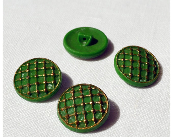 Sewing Buttons 3/4 Green Grid With Gold Accents Glass Self-shank - Etsy
