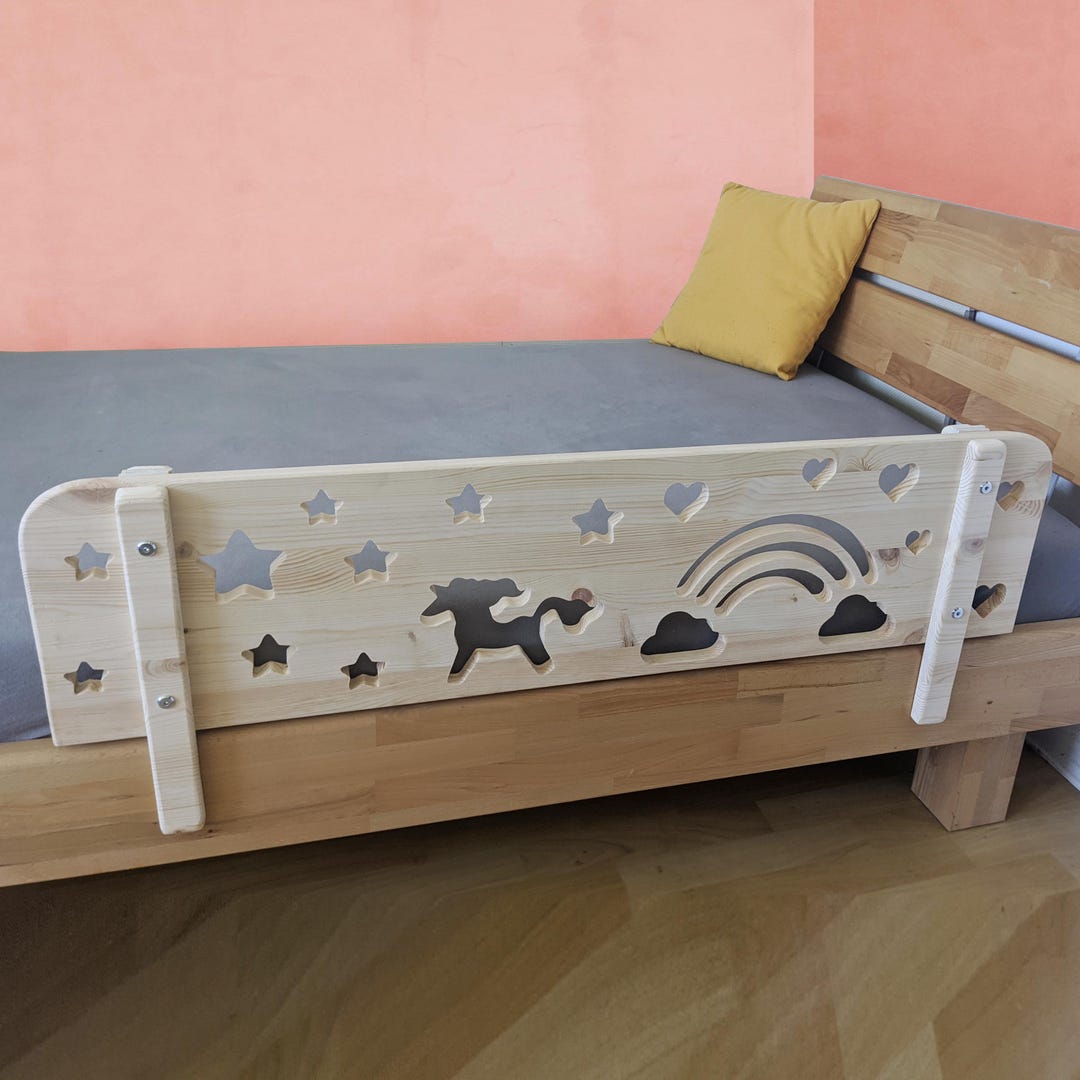 Magical Unicorn Bed Rail: Wooden Bed Rail With Rainbow Motif for Safe ...