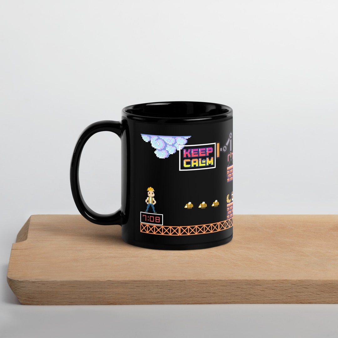 Funny Construction Worker Coffee Mug – Retro Arcade Pixel Art - Etsy