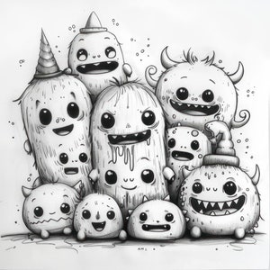 100 Kawaii Monsters Coloring Pages Friendly Creatures Printable PDF - Etsy