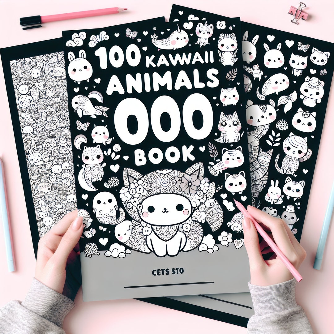 100 Printable Kawaii Animals Coloring Book Cute Wildlife and Pets PDF ...