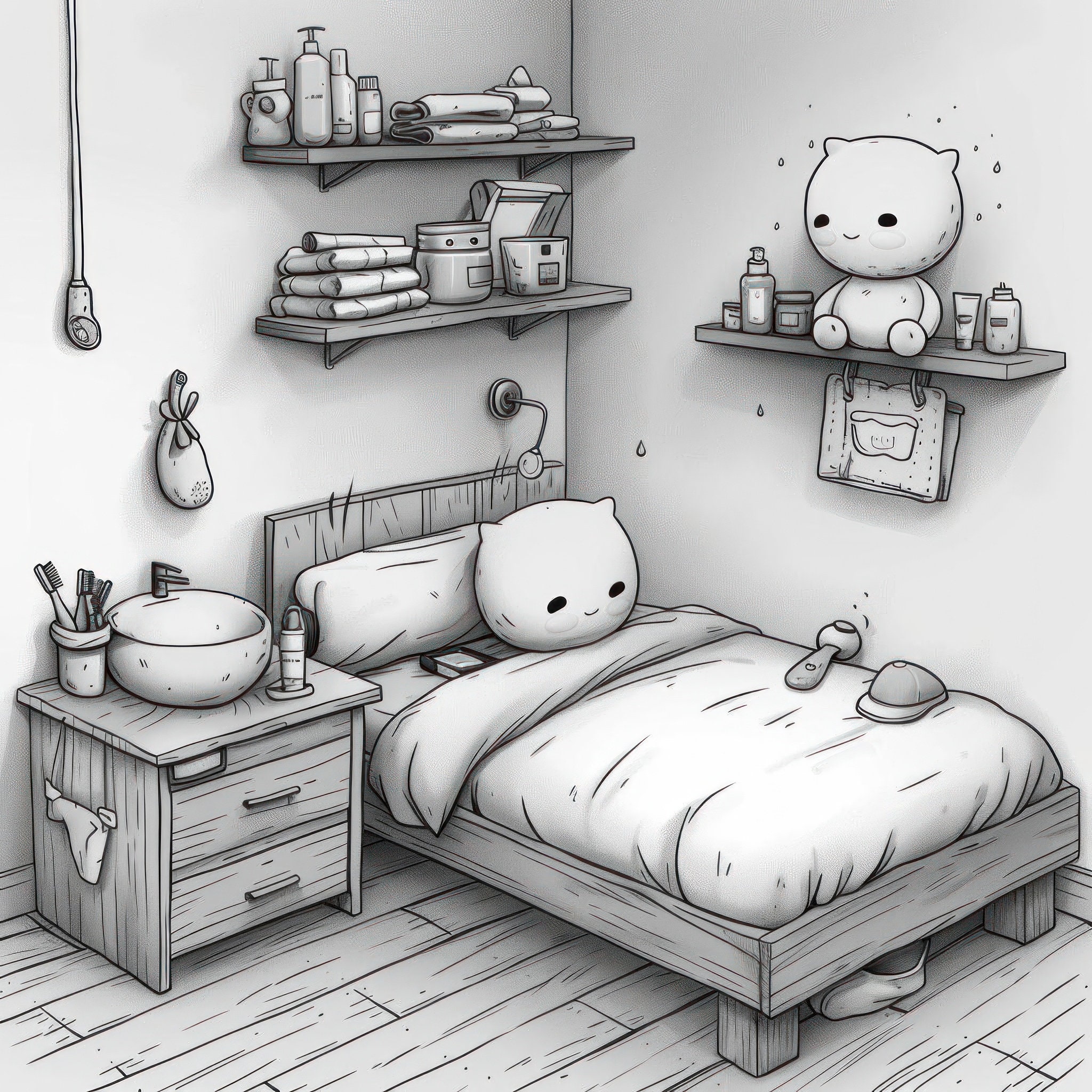 100 Printable Kawaii Bedtime Coloring Pages Cozy Nighttime Scenes PDF ...