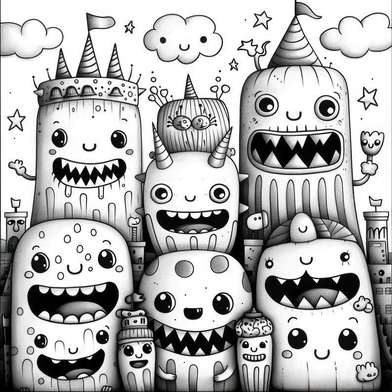 100 Kawaii Monsters Coloring Pages Friendly Creatures Printable PDF - Etsy