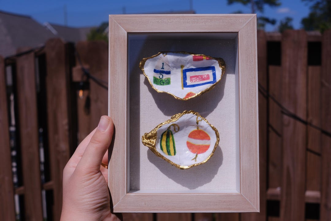 Nautical-decorated Oyster Shell Shadow Box - Etsy