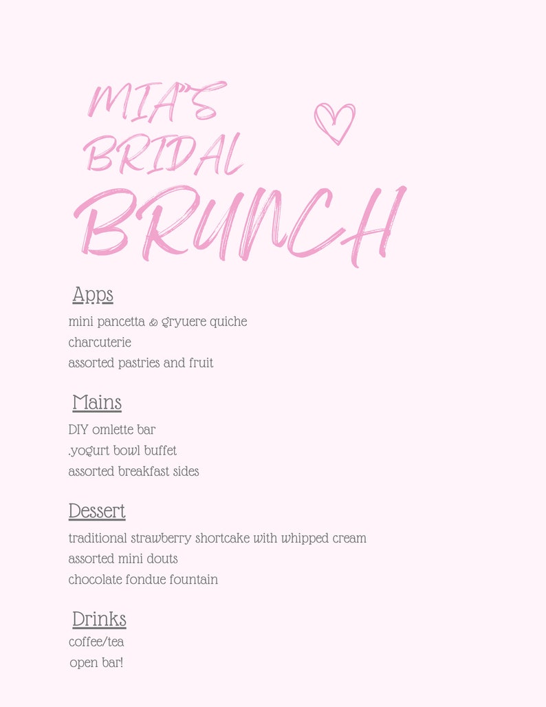 Bridal Brunch Menu Template - Etsy