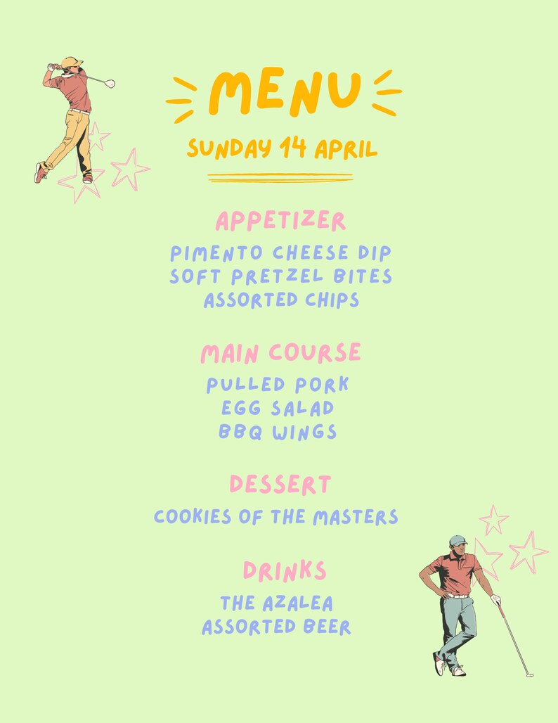 Golf Menu Template Fundraiser, Event, Tournament - Etsy