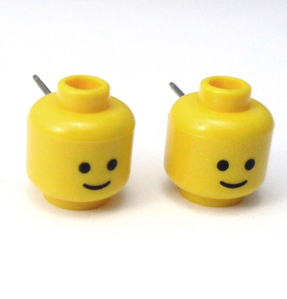 Items similar to Smiley Head Stud Earrings :) made with LEGO bricks on Etsy