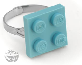 Transparent Red LEGO® Brick 2x2 on a Silver/gold Plated Adjustable Ring ...