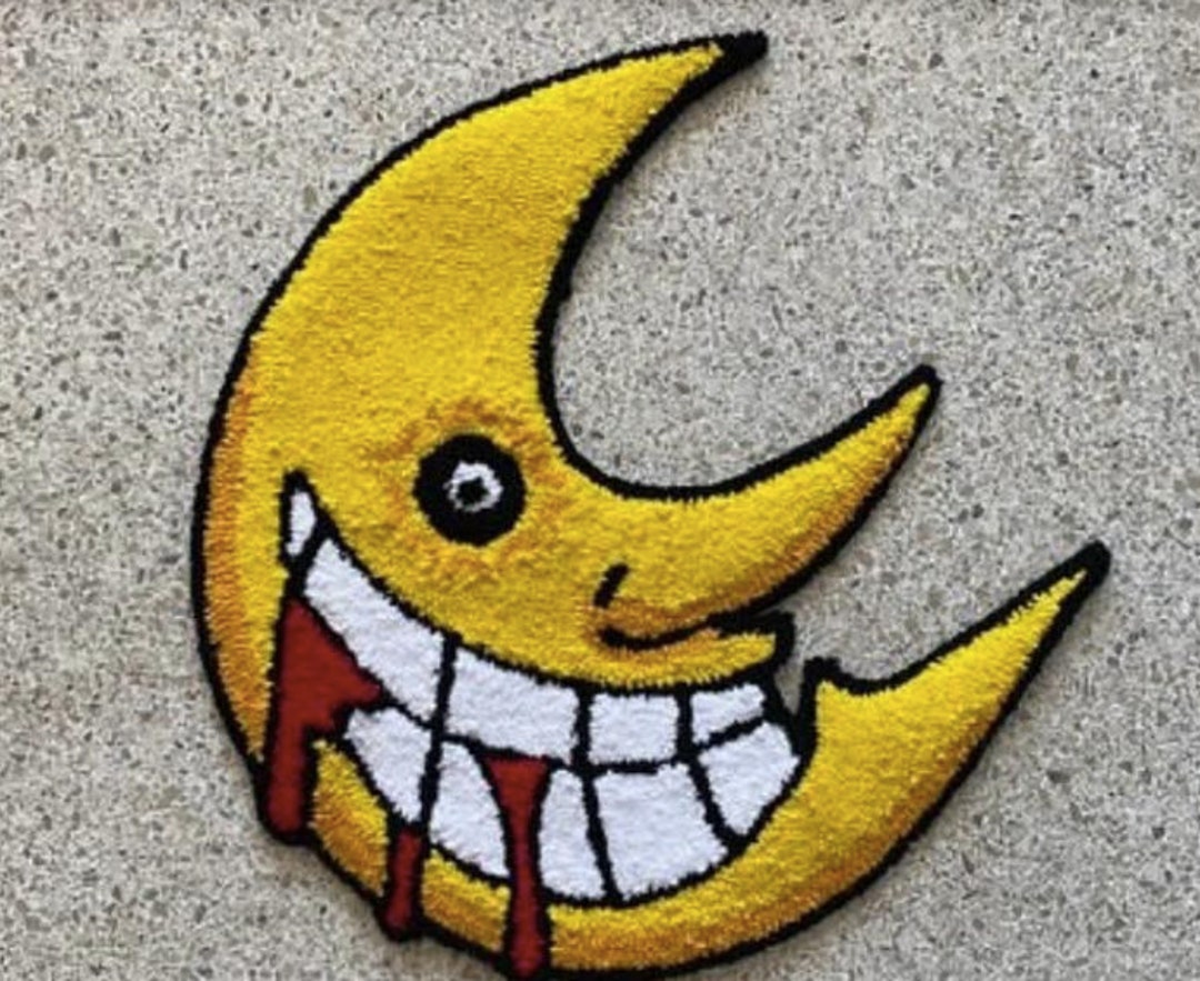 Yellow Soul Eater Moon Rug, Evil Smiling Emo Style Gothcore Rug, Anime ...