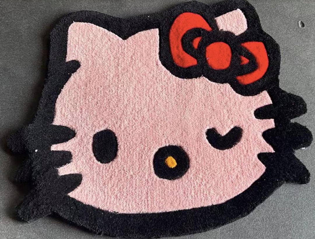 Pink Kitty Bow Handtufted Hello Kitty Rug, Cute Kawaii Sanrio Inspired ...