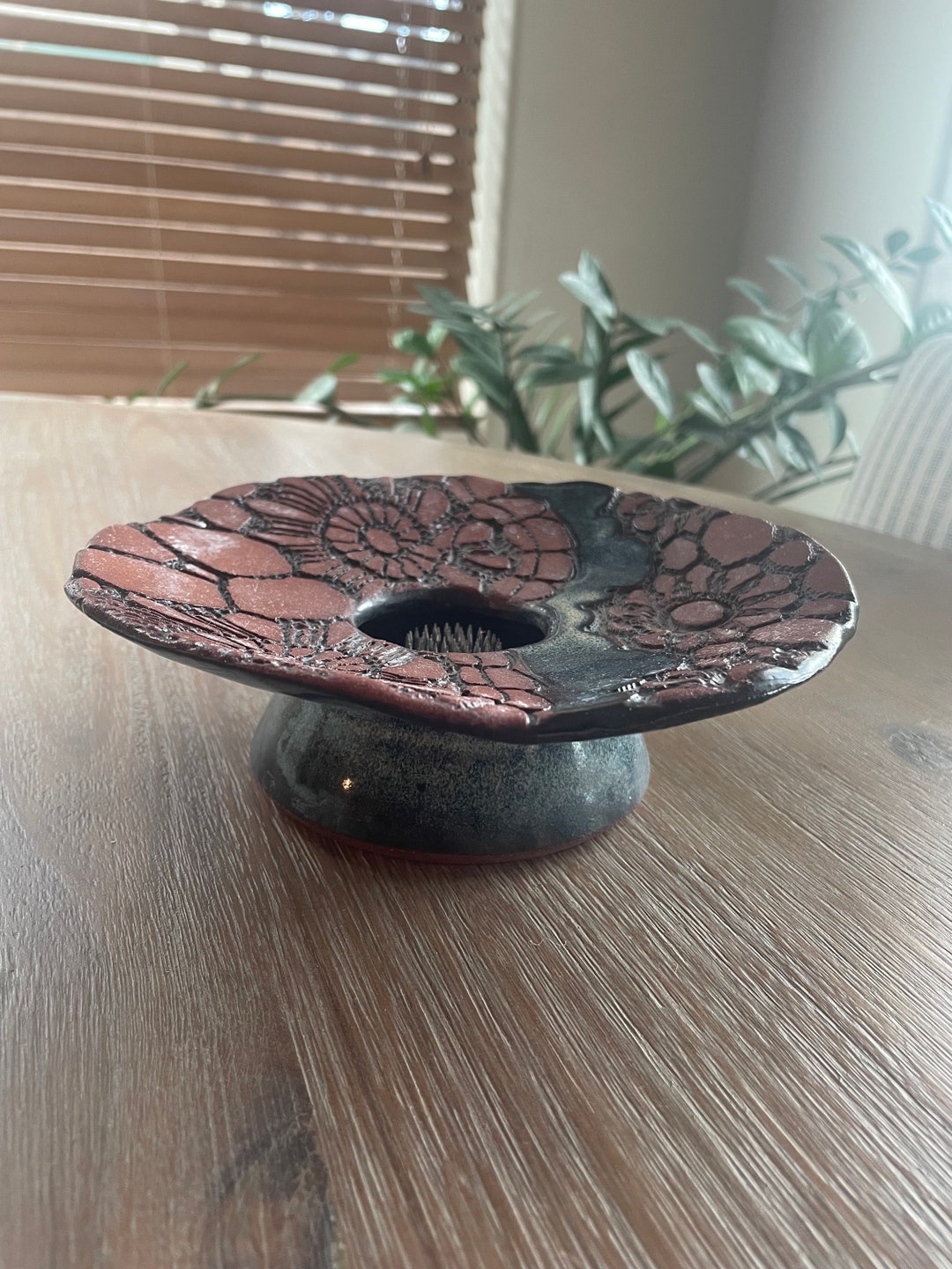 Handmade Studio Pottery Ikebana Vase W/ Attached Flower Frog - Etsy