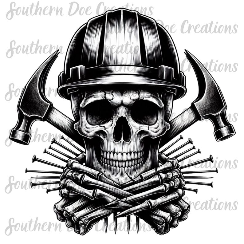 Construction Skull PNG File for Sublimation, Tshirts, Totes, Makeup ...