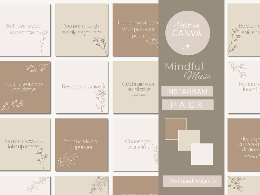 Mindful Instagram Canva Templates | Neutral Wellness Posts (digital ...