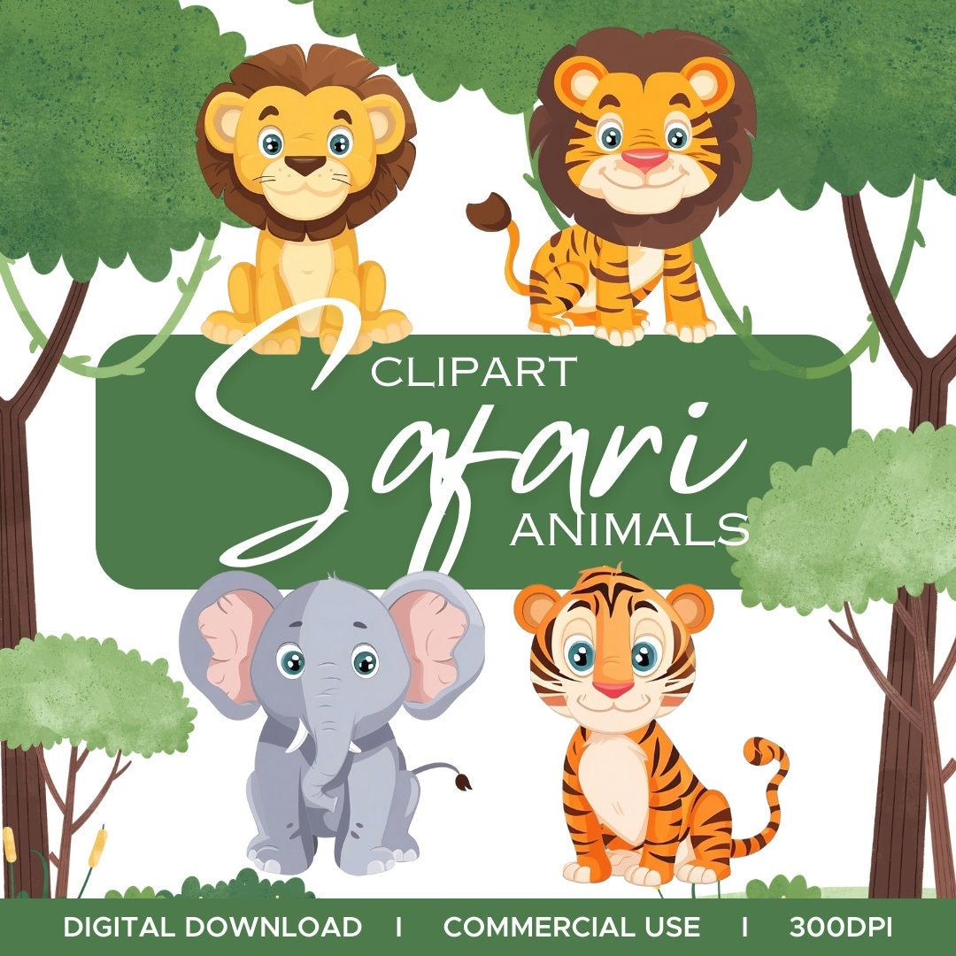 Cute Safari Animals Clipart I Graphics Bundle | Instant Download ...