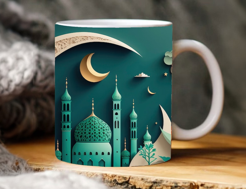 3D Muslim Mosque Ramadan Kareem Mug Wrap Design, 3D Ocean Sublimation ...