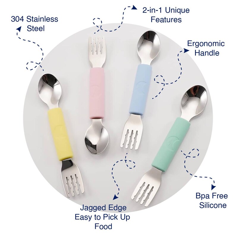Stainless Steel Fork and Spoon Set for Toddlers - Etsy