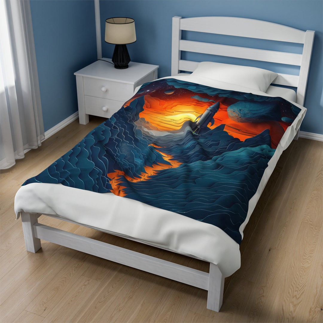 Galactic Adventure 3D Papercraft Art Velvet Throw Playful and Cozy ...