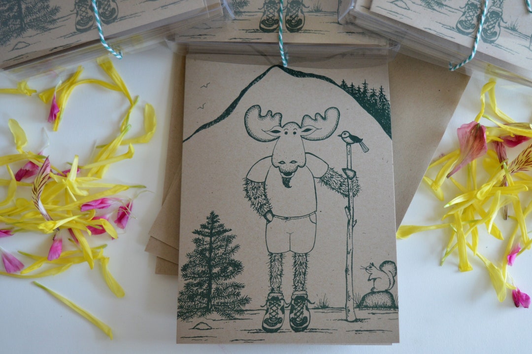 Moose Cards, Boxed Set of 4, Blank Inside, 5 X 7 Size, Moose Hiking ...