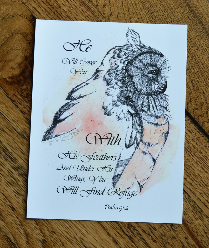 Great Horned Owl Watercolor Art Print Christian Bible Verse - Etsy