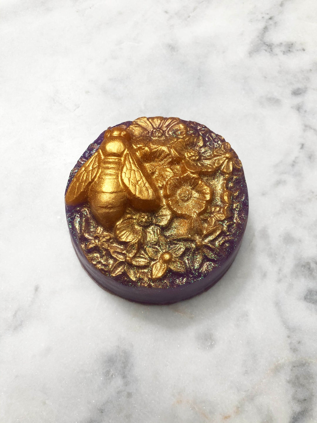 Honey Bee Soap, Glitter Soap, Purple Soap, Handmade Soap, Round Soap ...