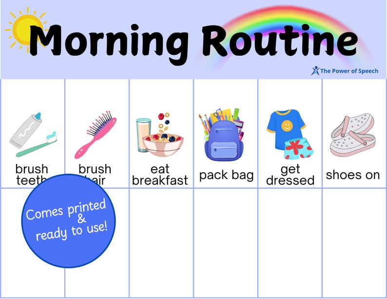 Kids Printed "morning Routine" Flip-up Routine Chart/visual Morning ...