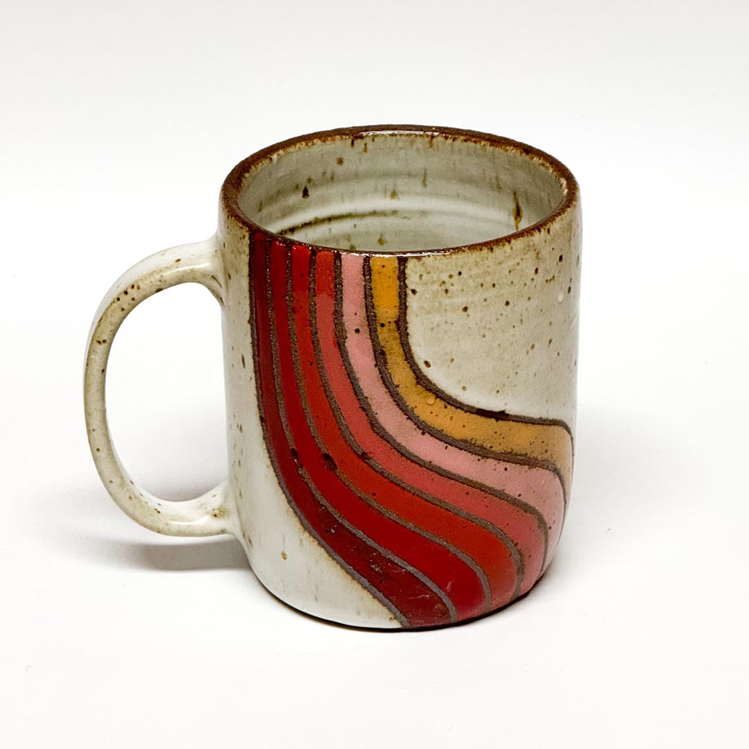 Colorful Rainbow Wave Mug on Dark Clay 4 - Etsy