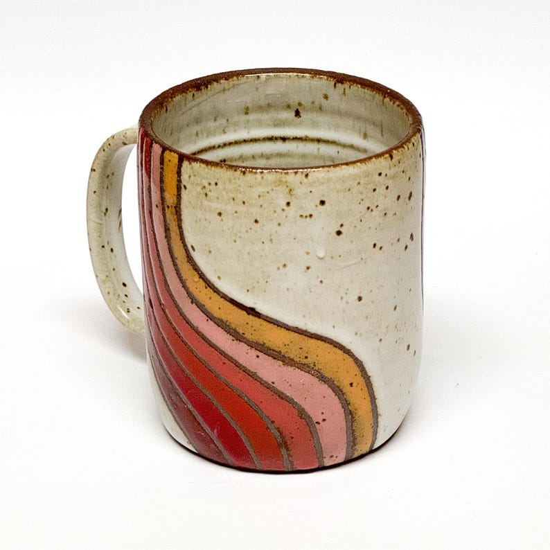 Colorful Rainbow Wave Mug on Dark Clay 4 - Etsy