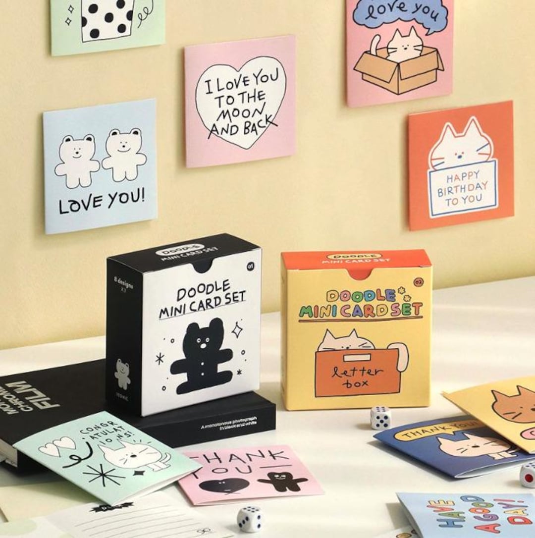 Cat Mini Greeting Card Set // Cute Doodle Mini Card Set by Iconic ...