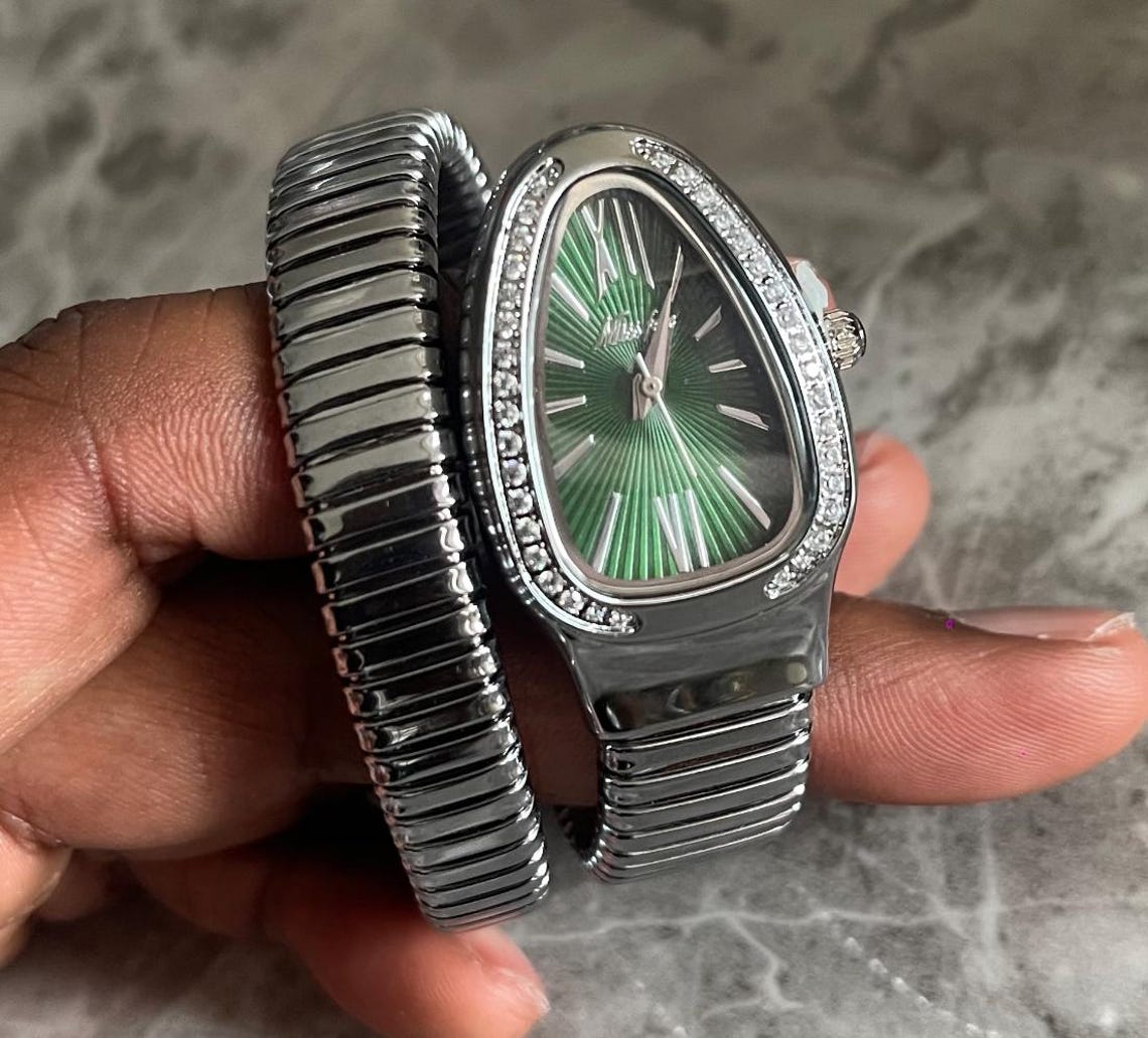 Vintage Snake Silver & Green Watch Cobra Bangle Bracelet Quartz - Etsy