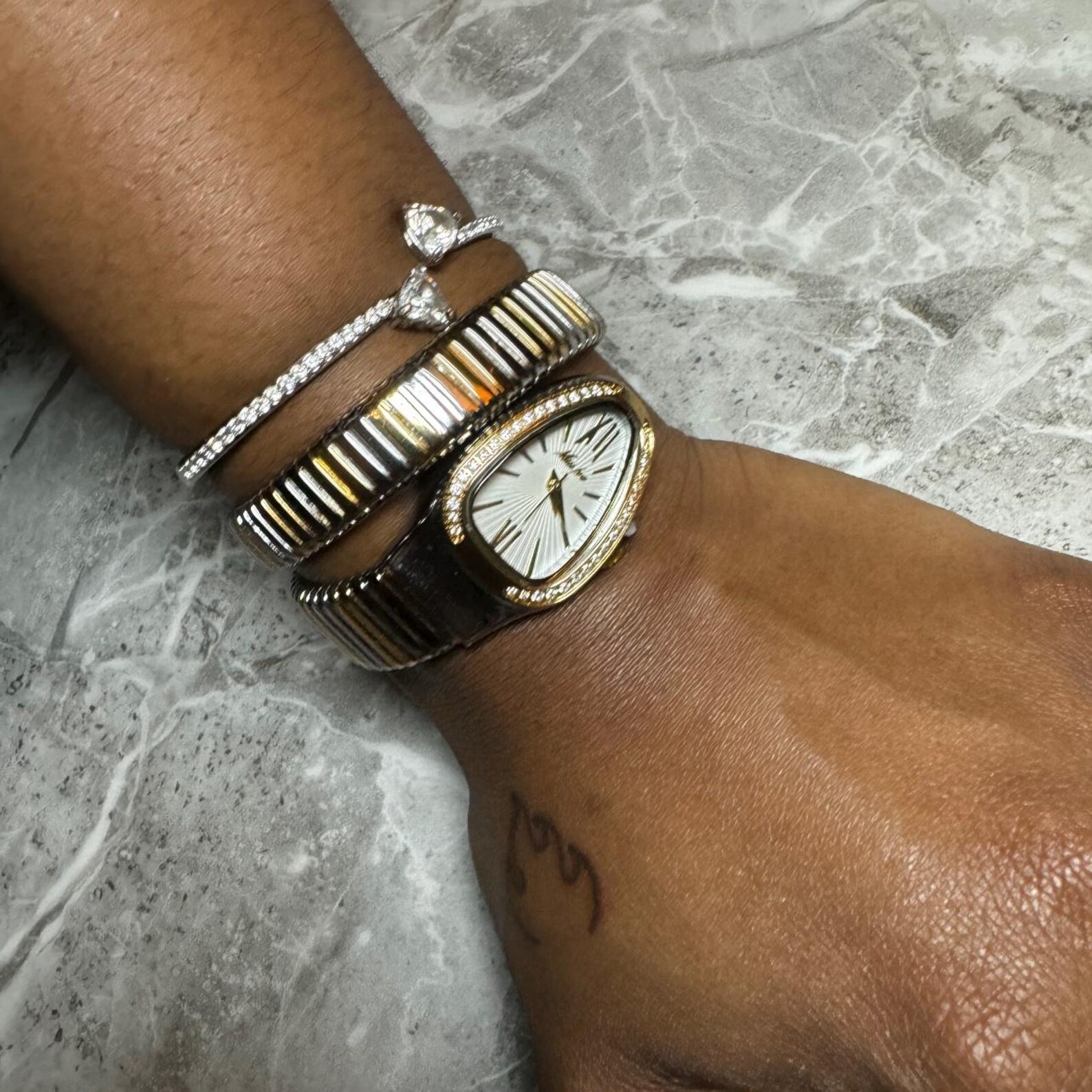 Snake Gold & Silver Watch Cobra Bangle Bracelet, Quartz Movement ...