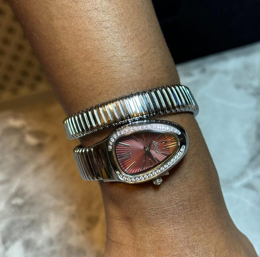 Snake Gold & Red Watch Cobra Bangle Bracelet, Quartz Movement, Unique ...