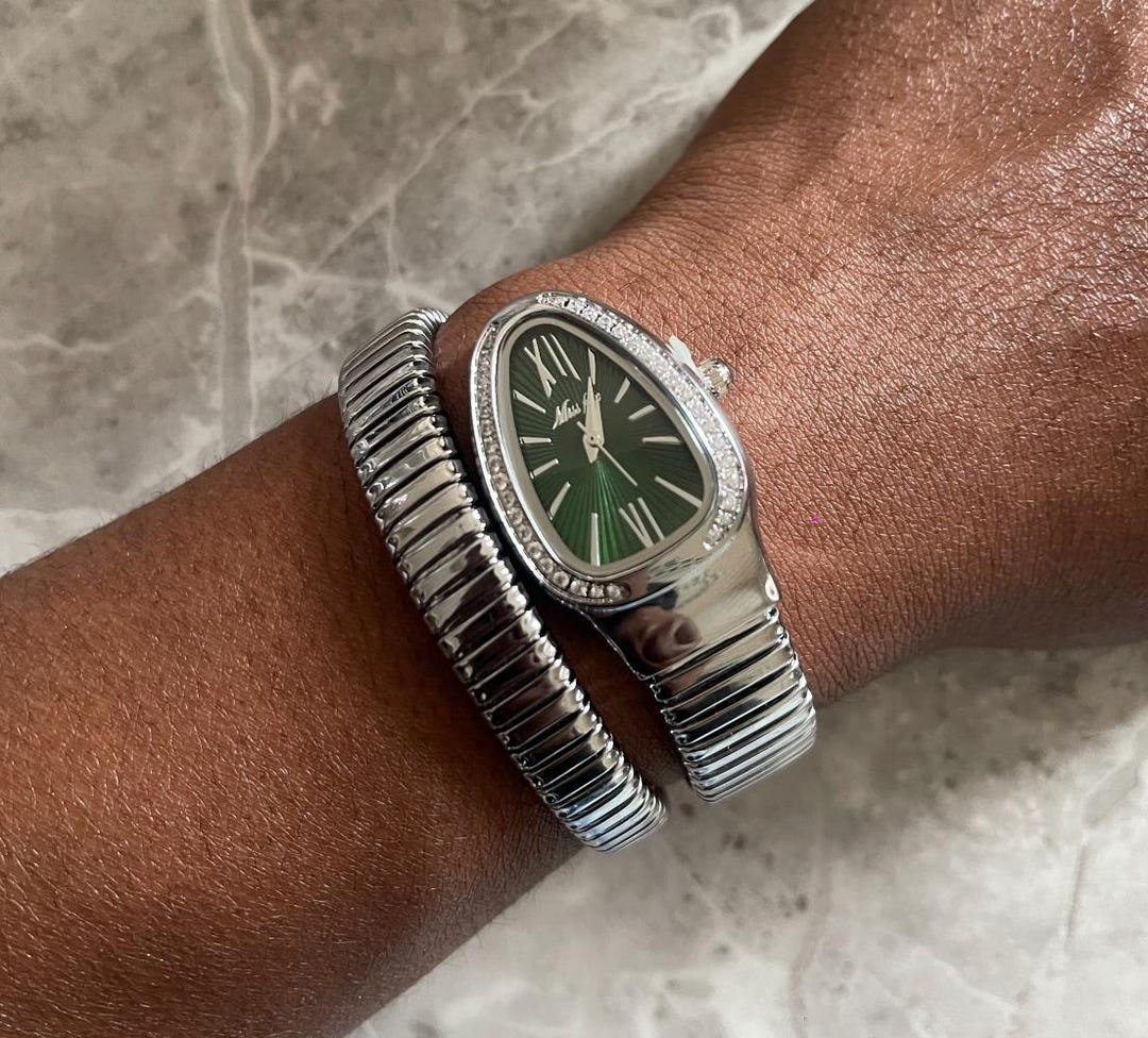 Vintage Snake Silver & Green Watch Cobra Bangle Bracelet Quartz - Etsy