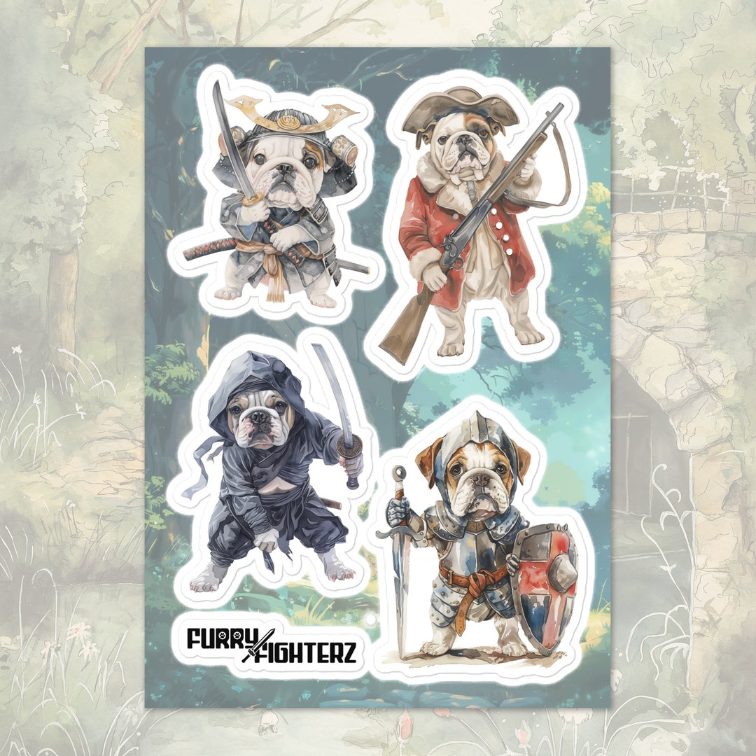 FURRY FIGHTERZ: Warrior English Bulldogs Sticker Set - Samurai, Ninja ...