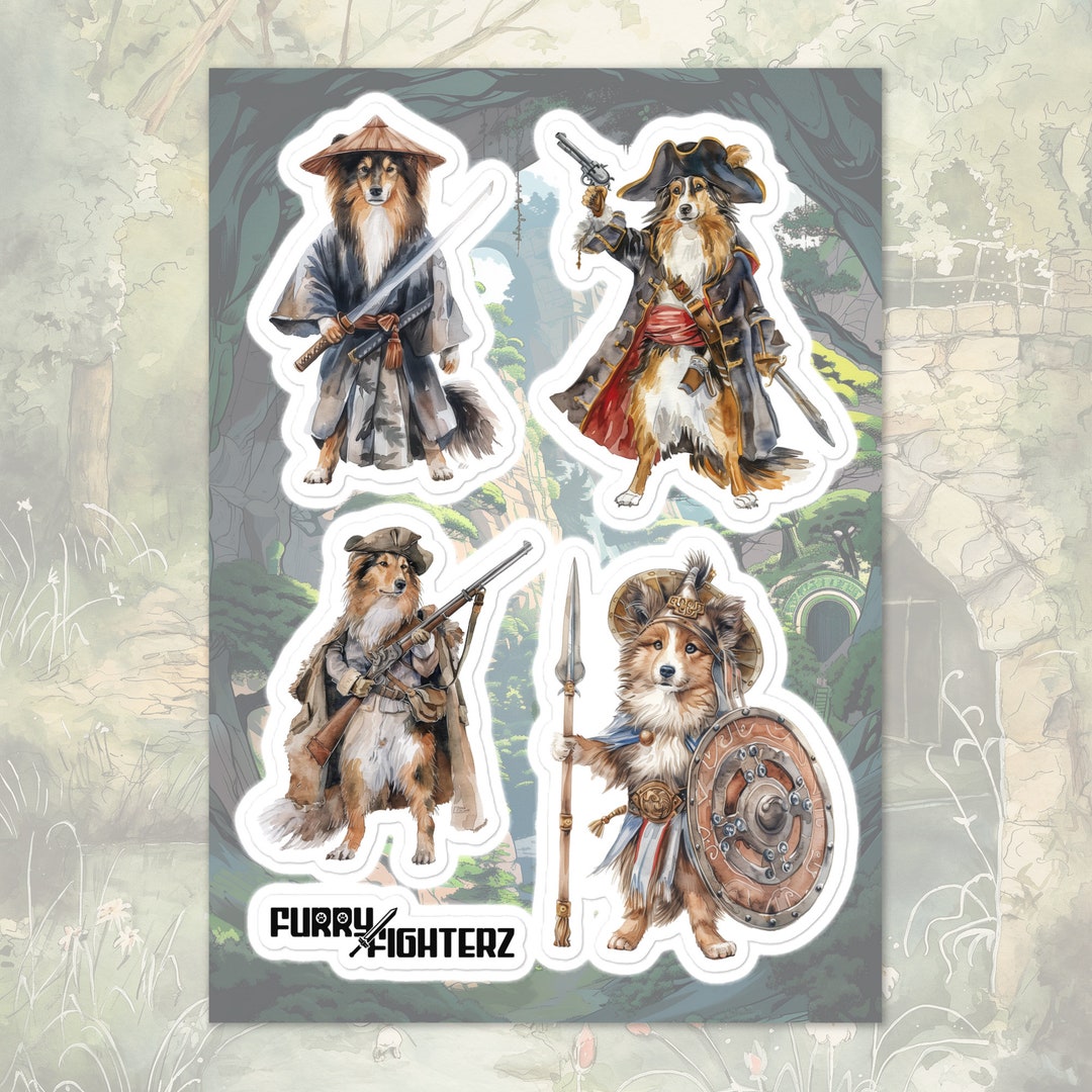 FURRY FIGHTERZ: Warrior Rough Collie Sticker Set - Samurai, Pirate ...