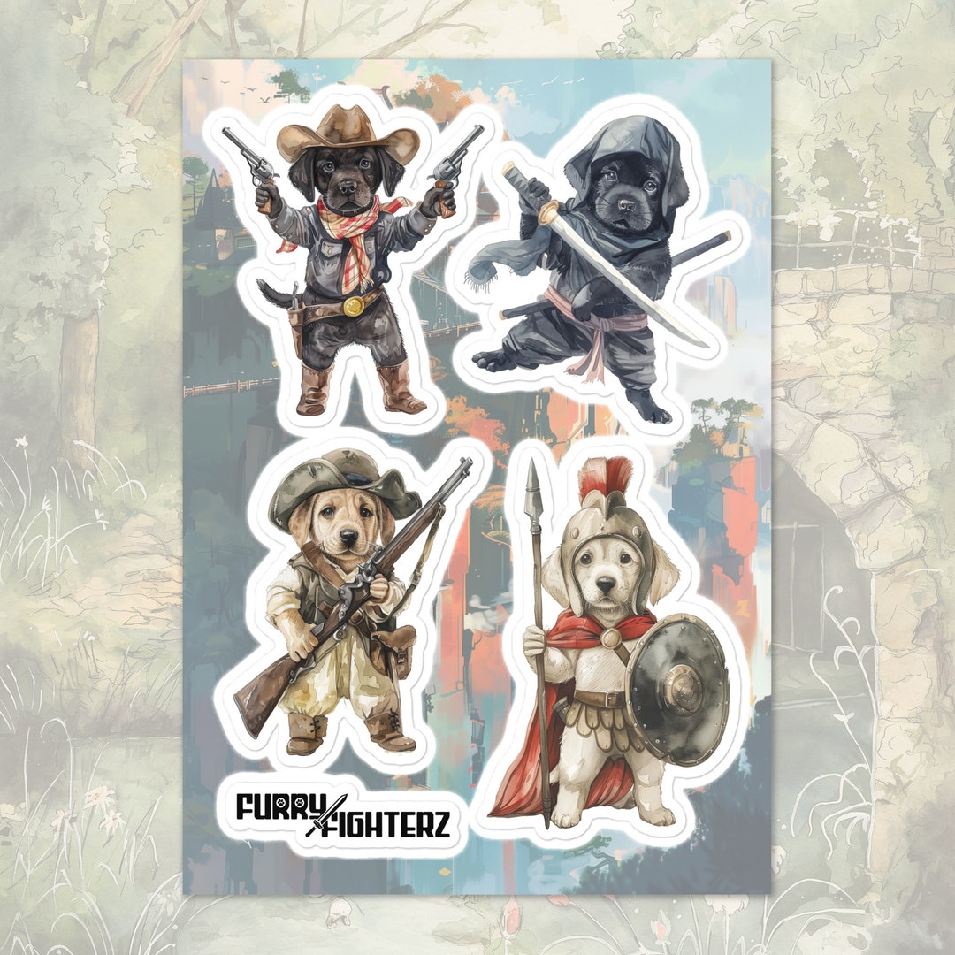 FURRY FIGHTERZ: Mighty Labrador Sticker Set - Cowboy, Ninja ...