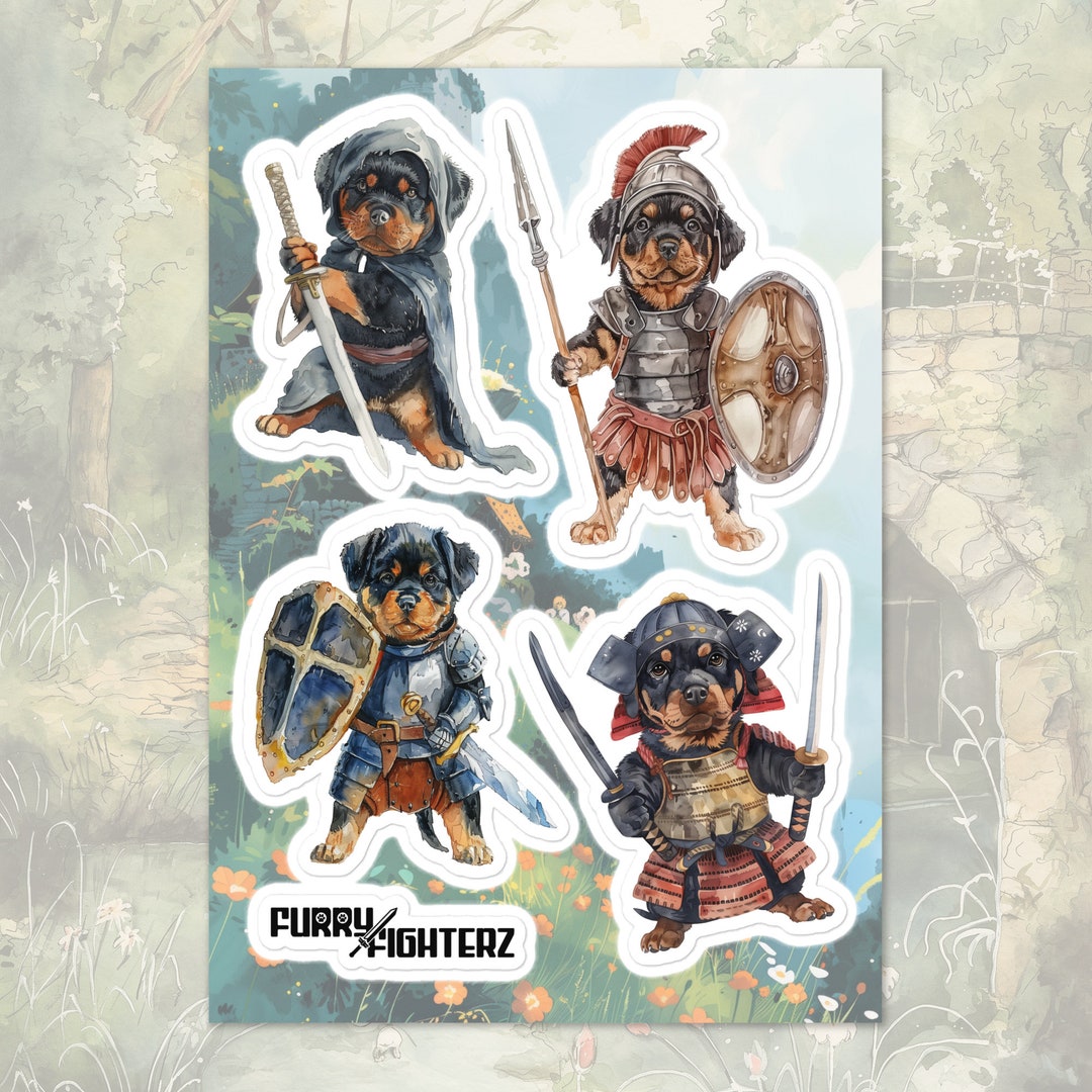 FURRY FIGHTERZ: Rowdy Rottweiler Sticker Set - Ninja, Centurion, Knight ...