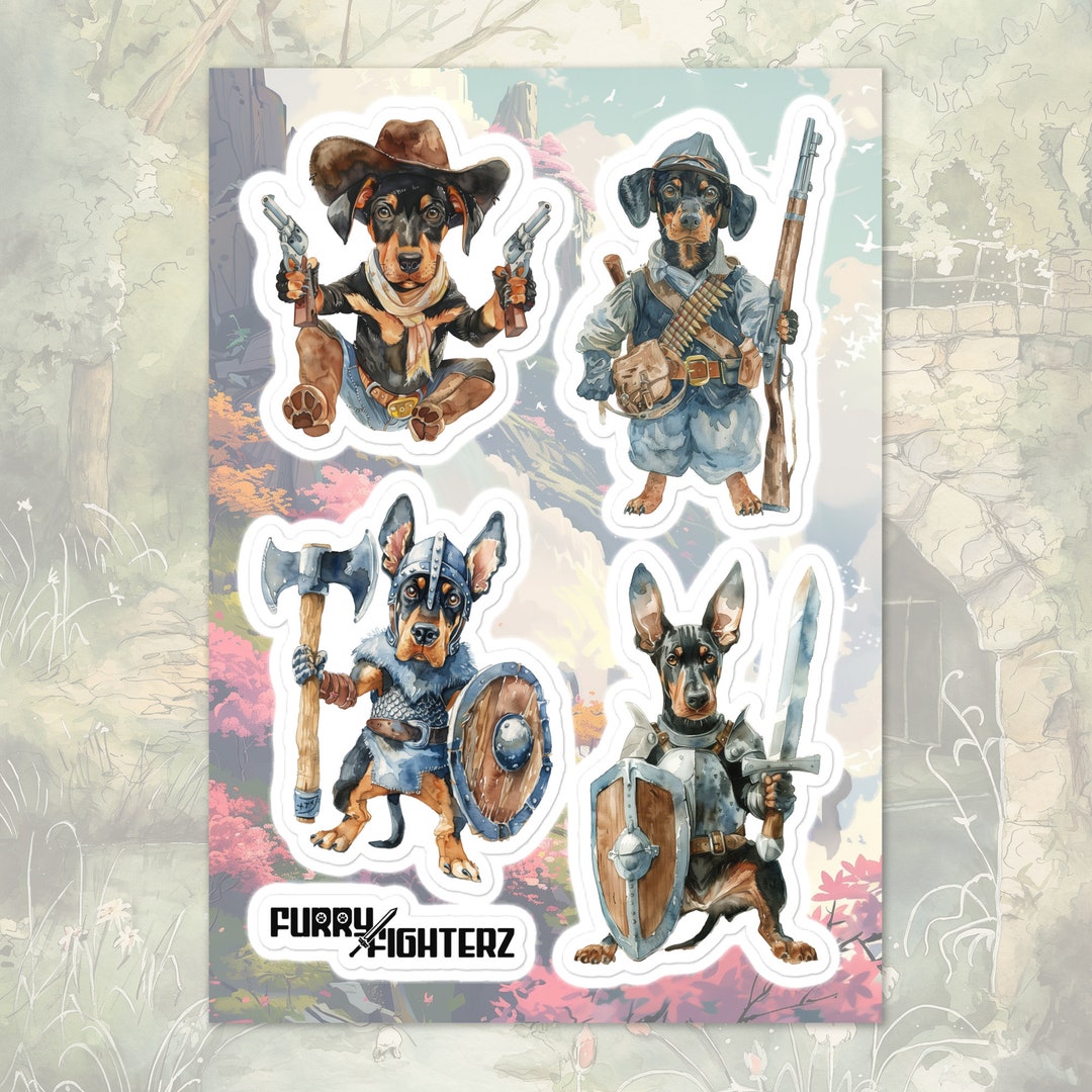 FURRY FIGHTERZ: Daring Doberman Sticker Set - Cowboy, Infantryman ...