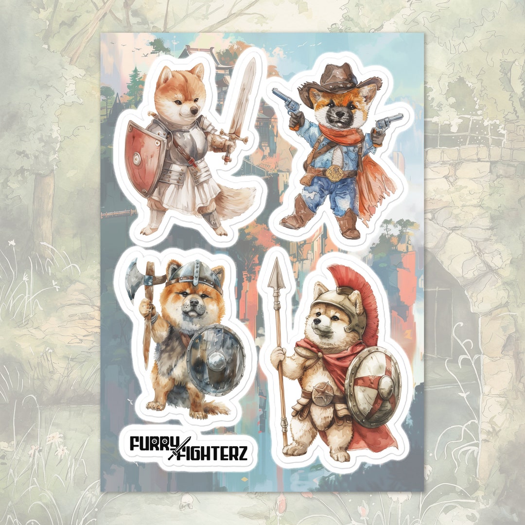 FURRY FIGHTERZ: Ferocious Akita Dog Sticker Set - Knight, Cowboy ...