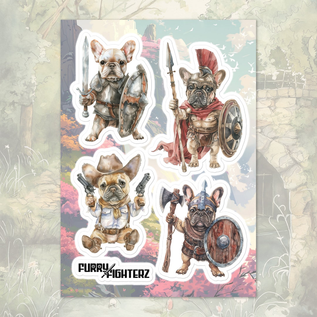 FURRY FIGHTERZ: Fierce French Bulldog Sticker Set - Knight, Viking ...