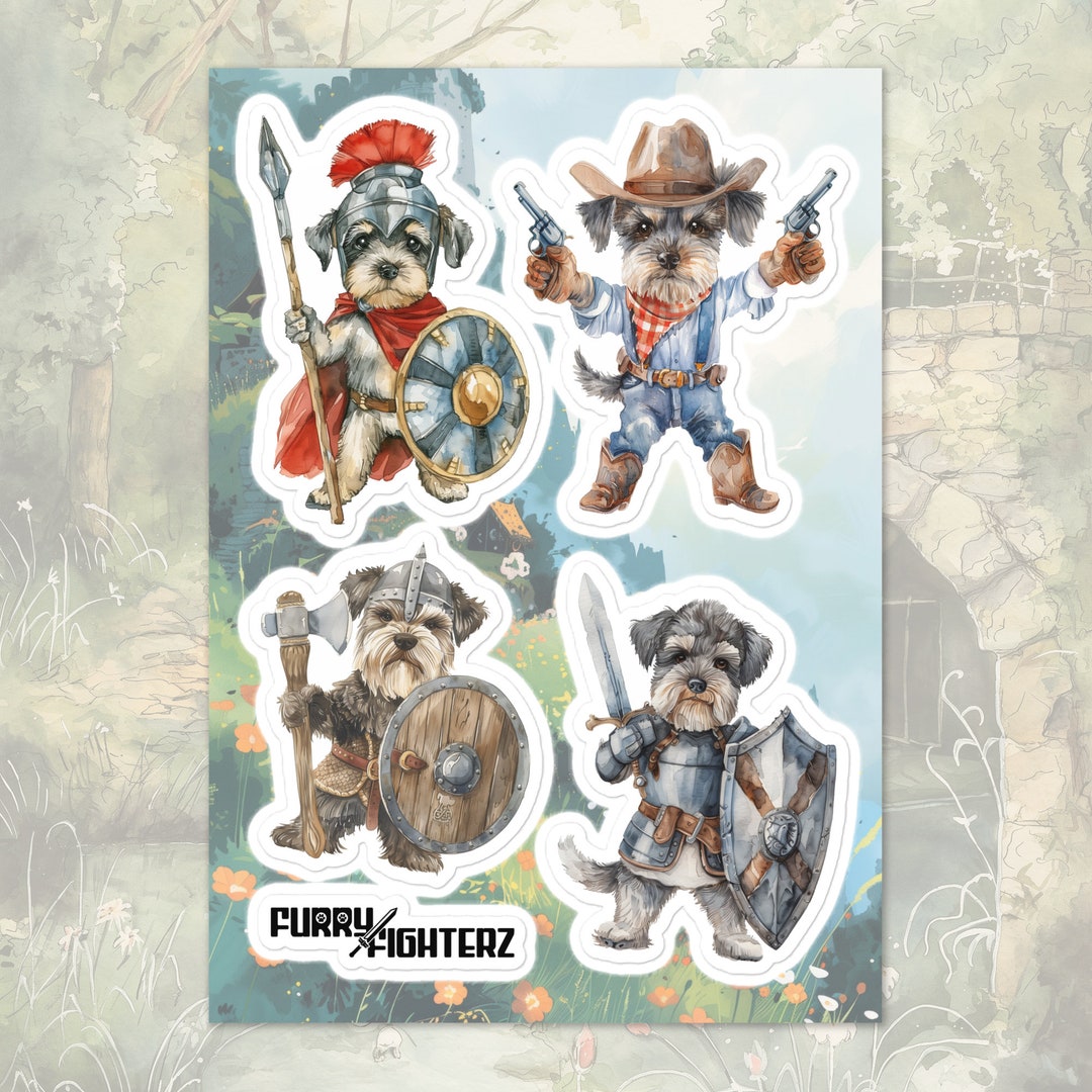 FURRY FIGHTERZ: Sneaky Schnauzer Sticker Set - Centurion, Cowboy ...